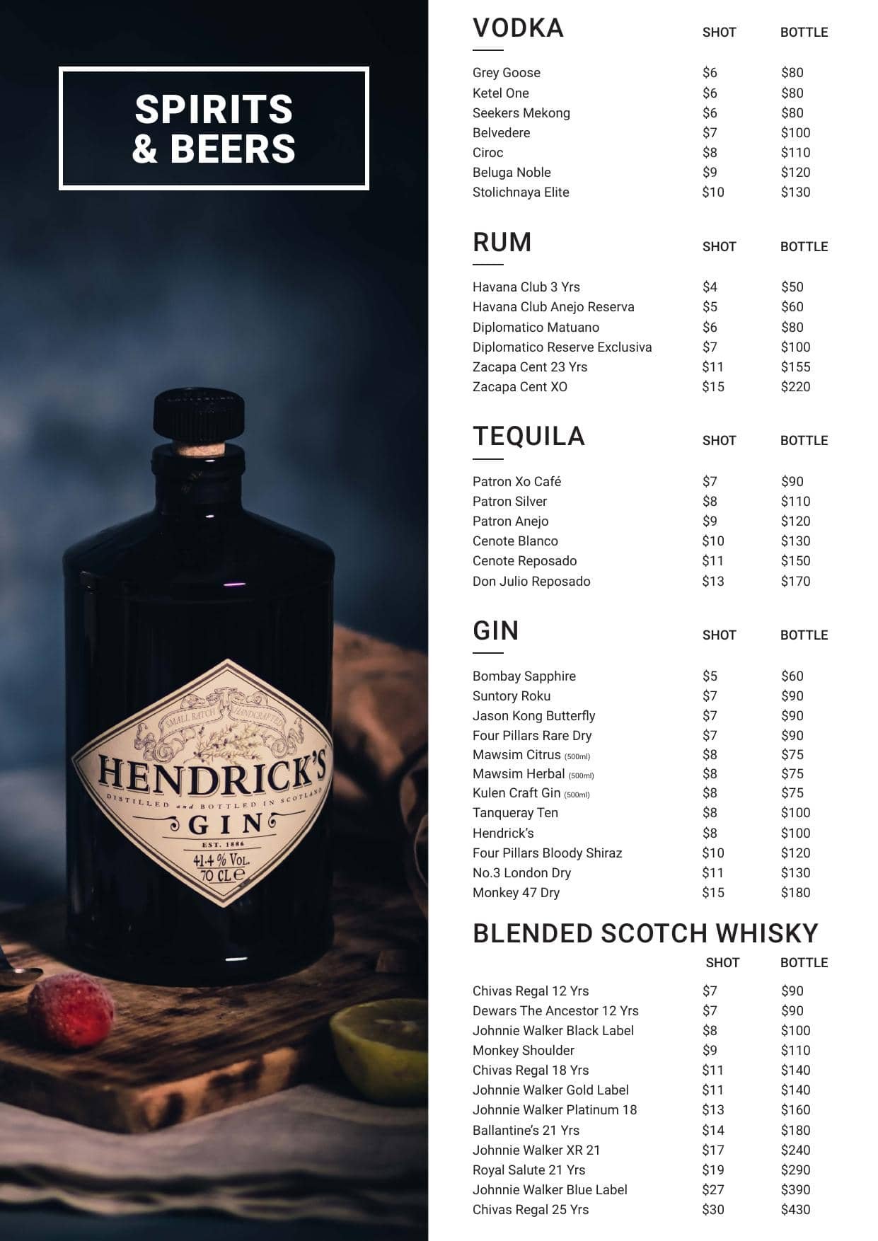 HighGround Menu's - Dining, Cocktail, Wine and Spirit Menus